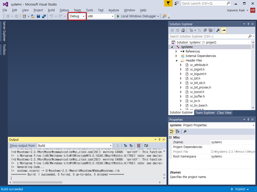 topazus-dev: SystemC with Visual Studio 2015