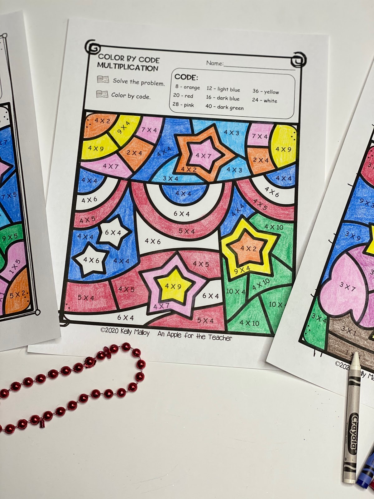 An Apple For The Teacher: 4th of July Color By Number