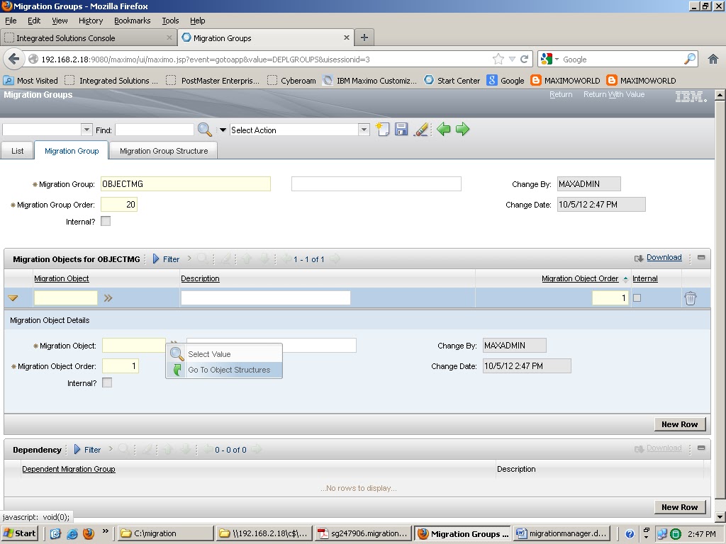 Maximo Functional And Configurations Migration Of An Object As A Database Type