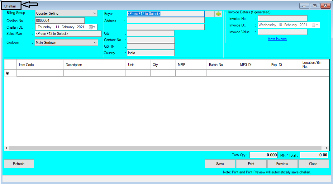 Challan Creation Help Guide