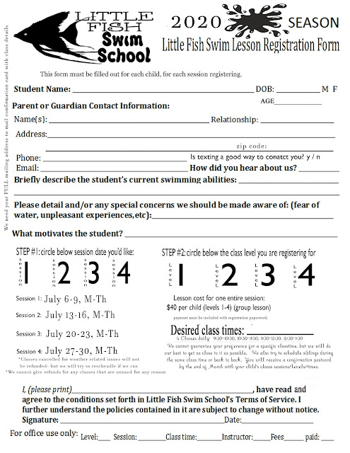 LITTLE FISH SWIM SCHOOL: Registration Form (print 1 per child)