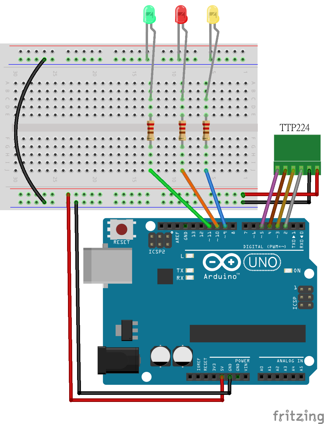 Arduino(16): TTP224 capacitive touch control LED lights