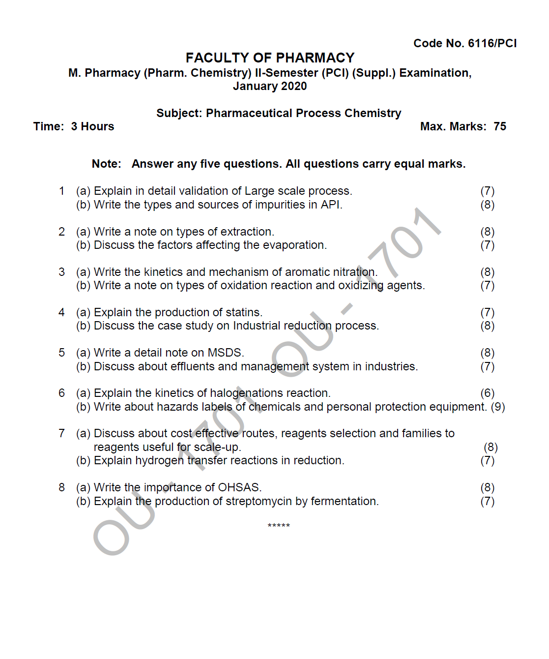 Osmania University M. Pharmacy (Pharmaceutical Chemistry) II-Semester ...