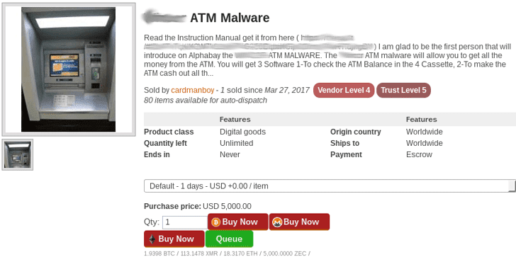 Dangerous Malware Allows Anyone to Empty ATMs—And It's On Sale!