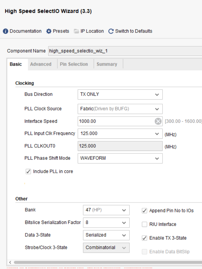 High Speed SelectIO Wizard IP의 TX에 대한 Simulation에서 High-Z output이 나오지 ...