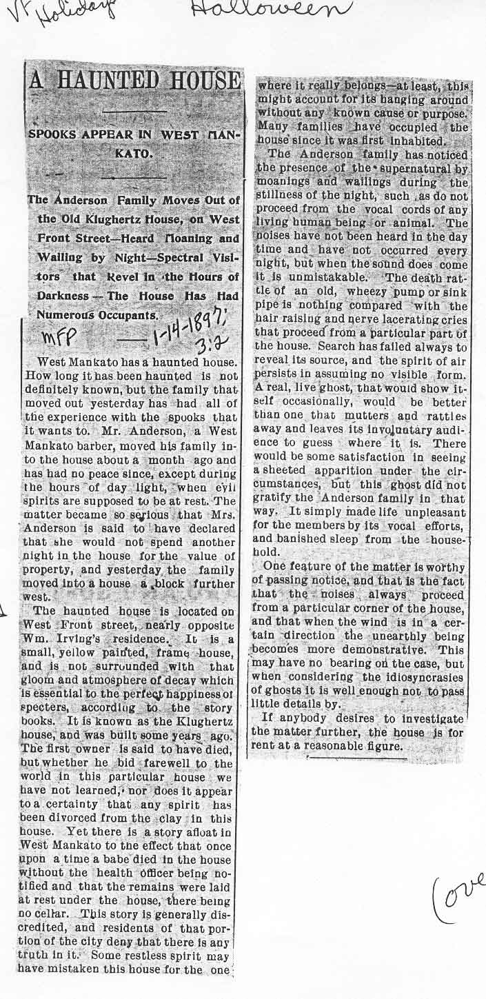 Newspaper Archive Hauntings: 14/01/1897 A Haunted House