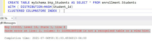 Discover BI: Synapse - CREATE TABLE as SELECT with Distribution - Not ... Discover BI: Synapse - CREATE TABLE as SELECT with Distribution - Not ...