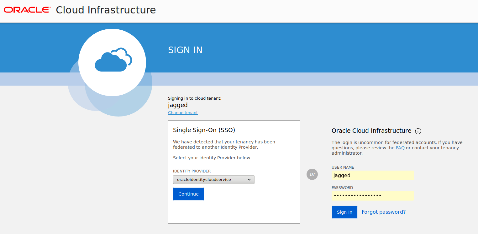 Run like Hell: Oracle cloud: Login