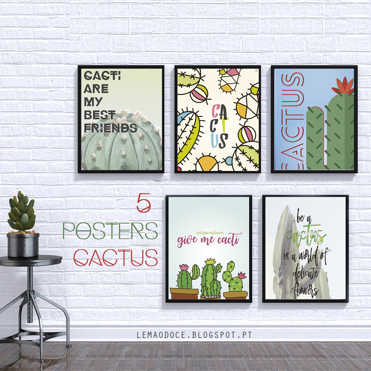 Freebie: 5 Printable Cacti Posters + Wallpaper Desktop - Daisies, Darling