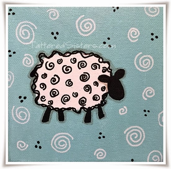 Primitive Sheep Canvas Painting | Tattered Sisters Primitives