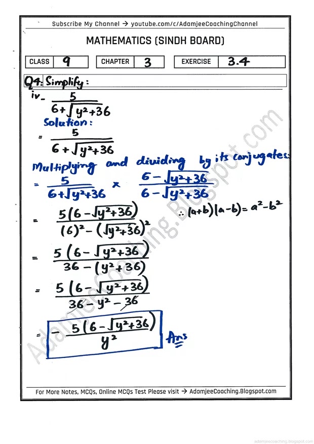 Adamjee Coaching: Algebraic Expression and Formulas - Exercise 3.4 ...