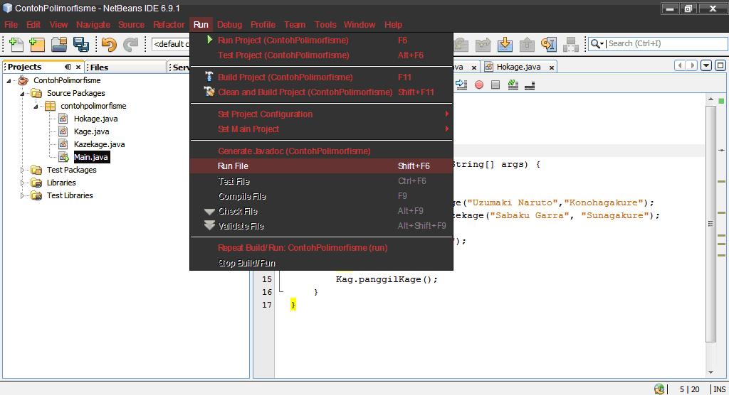 TUTORIAL : CONTOH POLIMORFISME MENGGUNAKAN NetBeans IDE 6.9.1