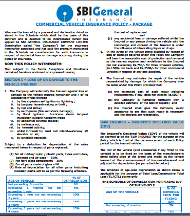 COMMERCIAL VEHICLE INSURANCE POLICY- PACKAGE