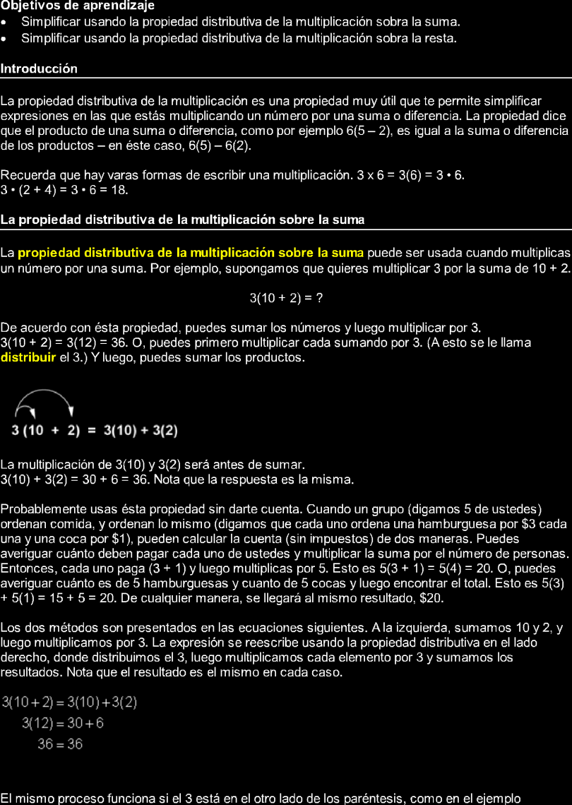 LA PROPIEDAD DISTRIBUTIVA EJEMPLOS Y EJERCICIOS RESUELTOS PDF