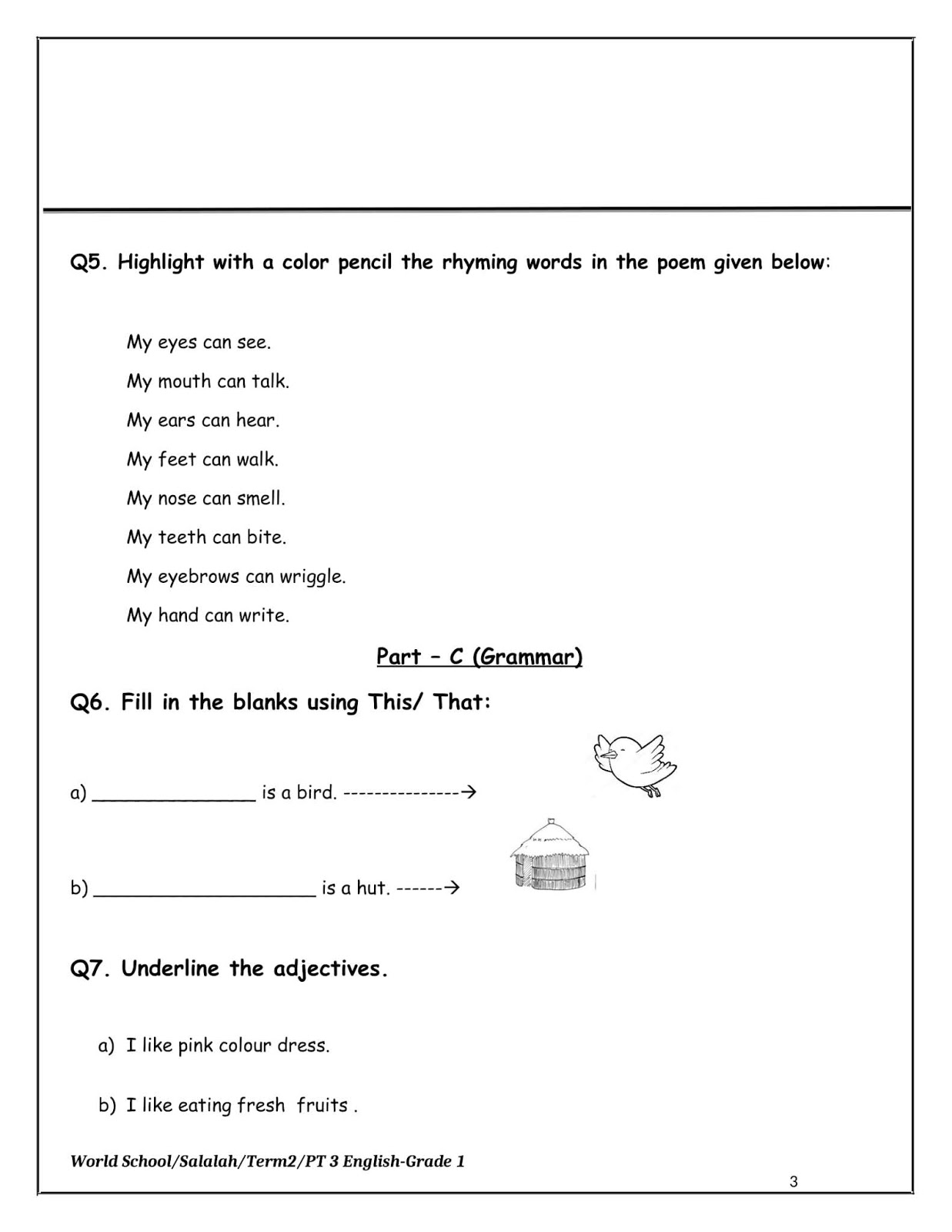 Birla World School Oman: Homework for Grade 1 as on 09/04/2020