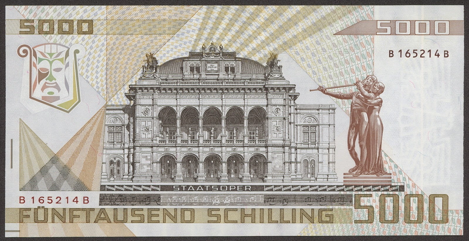 Austria banknotes 5000 Austrian schilling 1988 Wolfgang Amadeus Mozart ...