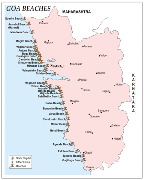 Detail Mandrem Beach Goa Location Map for Tourists Guide | Goa India ...