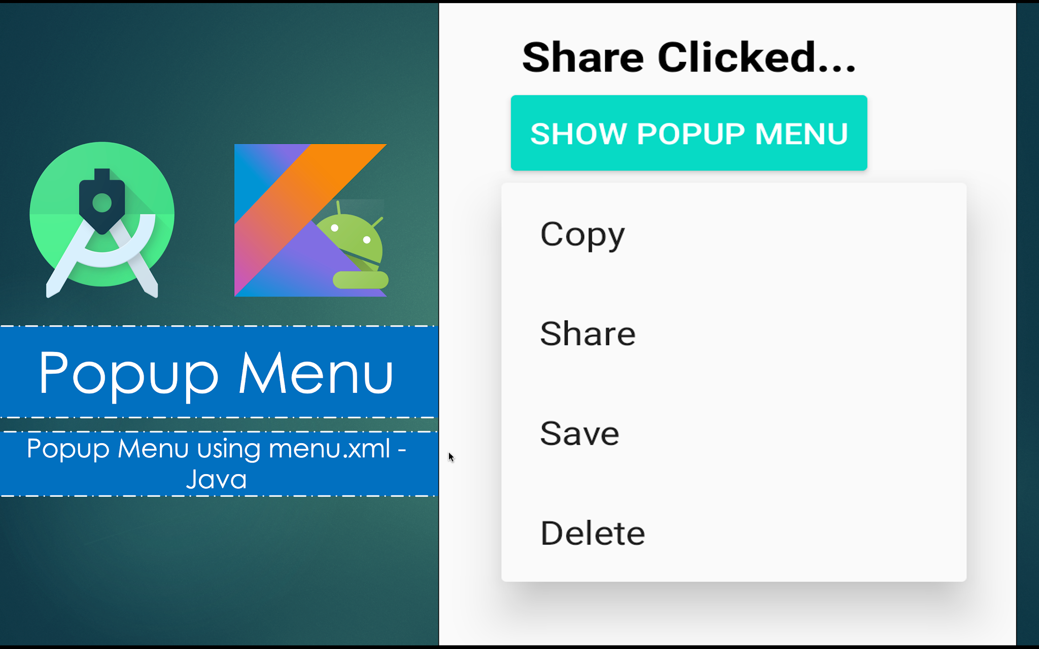 Popup Menu Programatically | Android Studio | Java