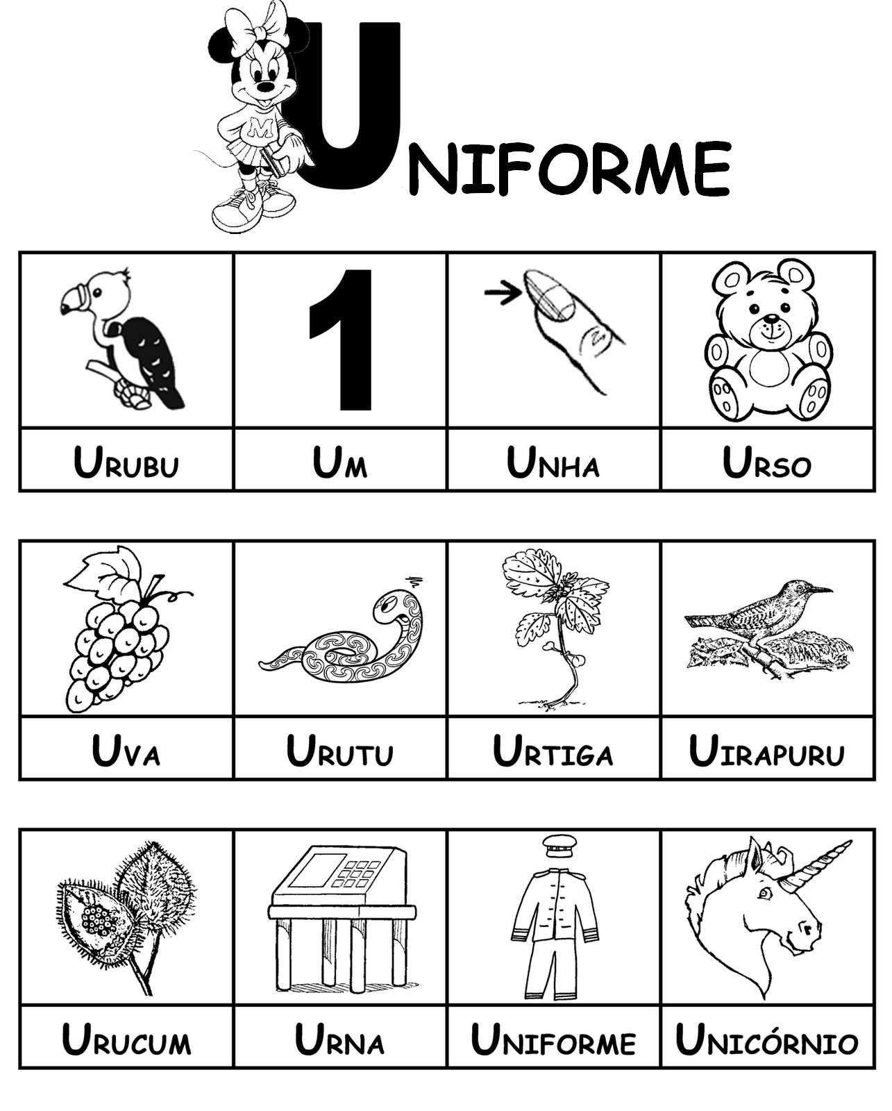 Atividades Pedagógicas: Vogal U - Turma do Mickey