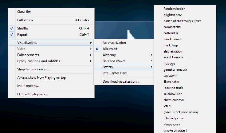 Cách hiển thị Visualizations trong Windows Media Player ~ KimducCz