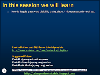 Sql server, .net and c# video tutorial: jquery show hide password