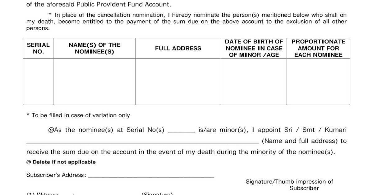 Forms19: FORM-E ABOUT CANCELLATION OF NOMINATION PPF ACCOUNT