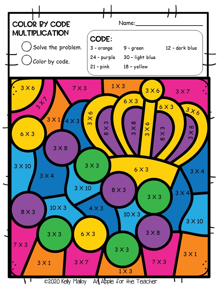 An Apple For The Teacher: Mardi Gras Math Fact Color By Number