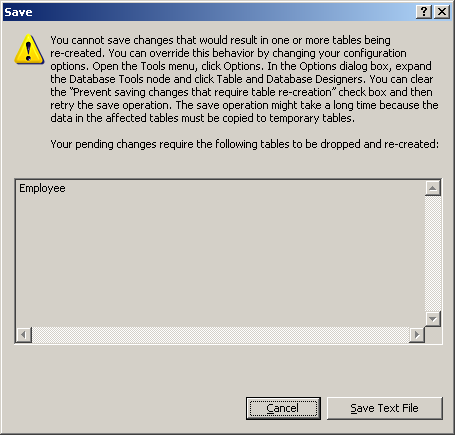 SQL Server Trucs & Astuces: Prevent saving changes that require the ...