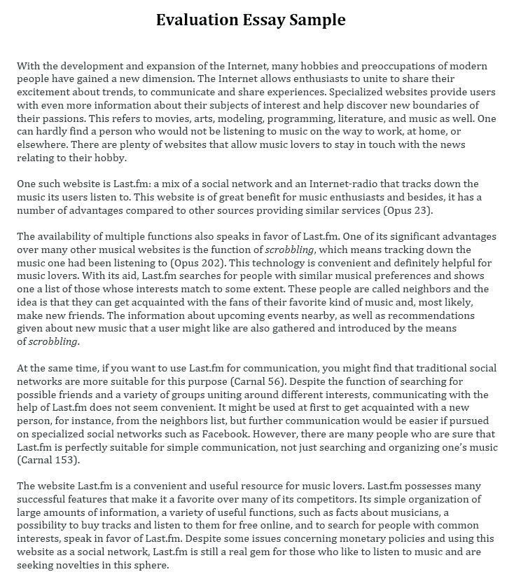 Evaluation Examples Essay ~ Resume Letter