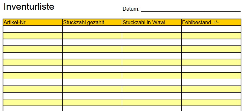 Freeware kostenlos: Inventur Vorlage Download kostenlos