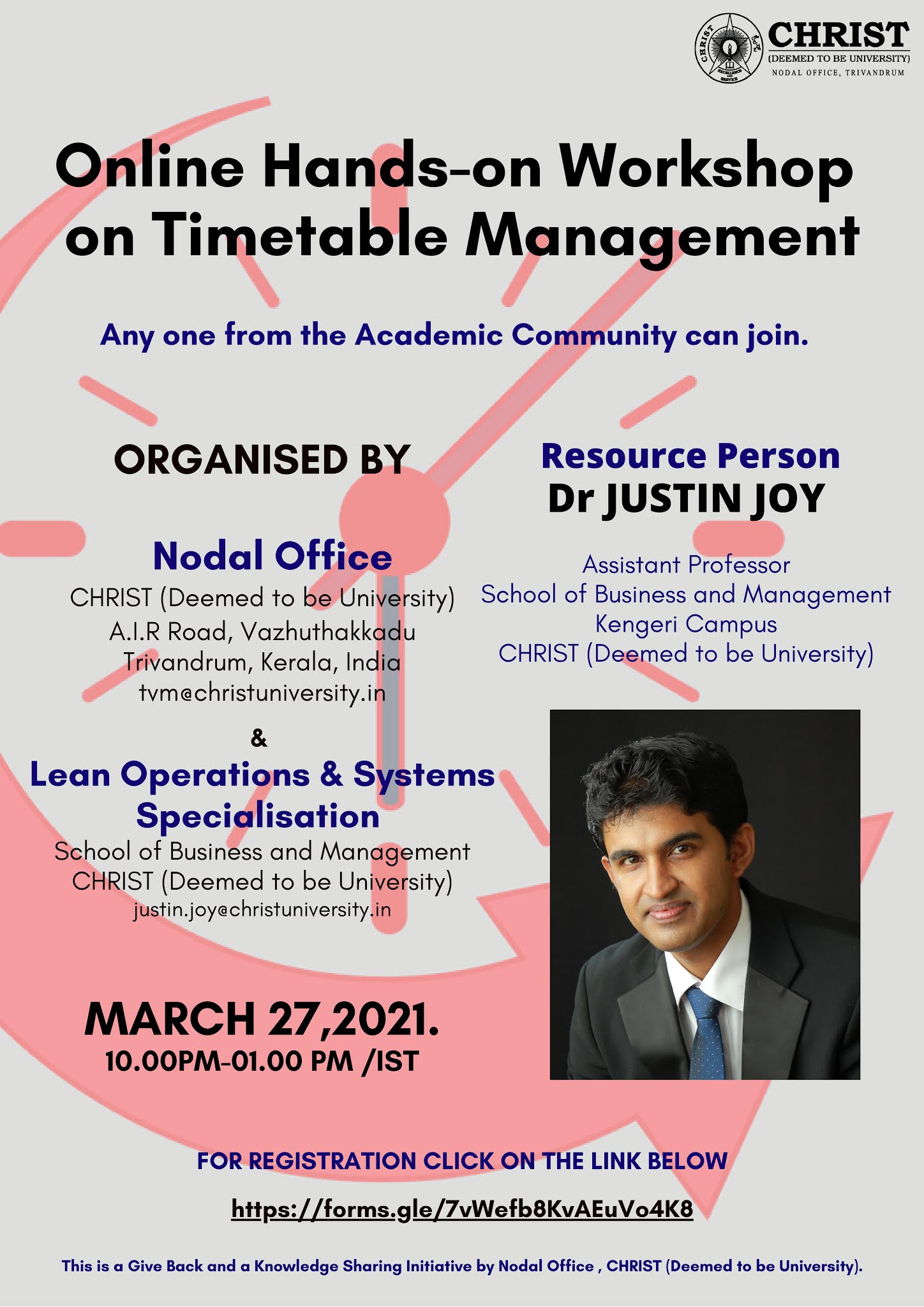 HAND-ON WORKSHOP ON TIMETABLE MANAGEMENT