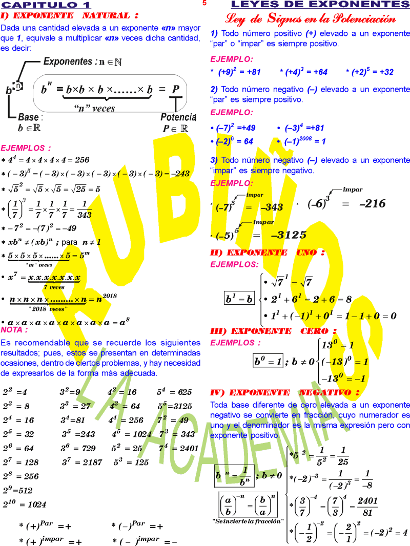 LEYES DE EXPONENTES Y RAICES EJERCICIOS RESUELTOS PASO A PASO PDF