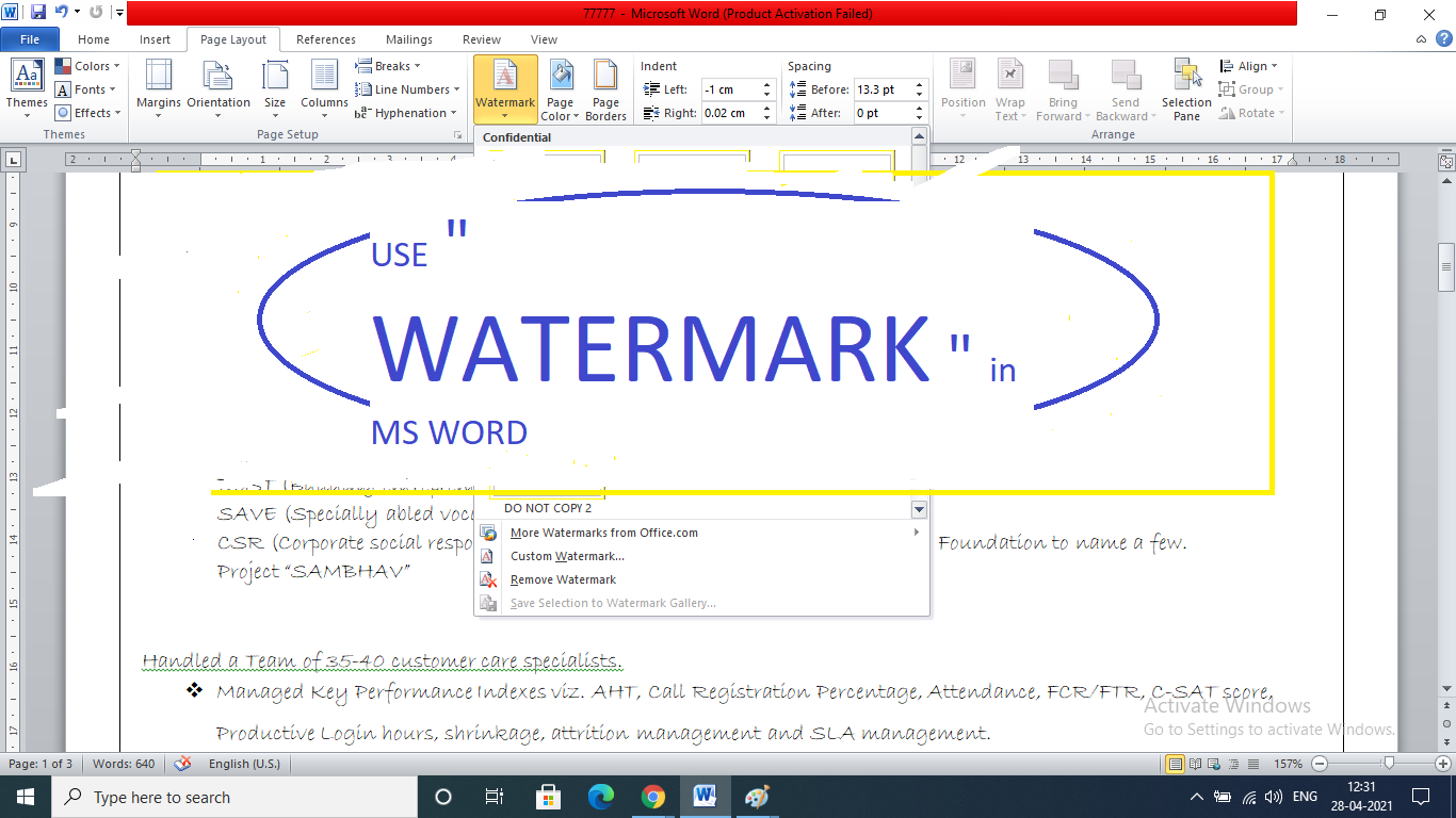 Use WATERMARK - MS Word Tools & Tricks to create a beautiful document ...