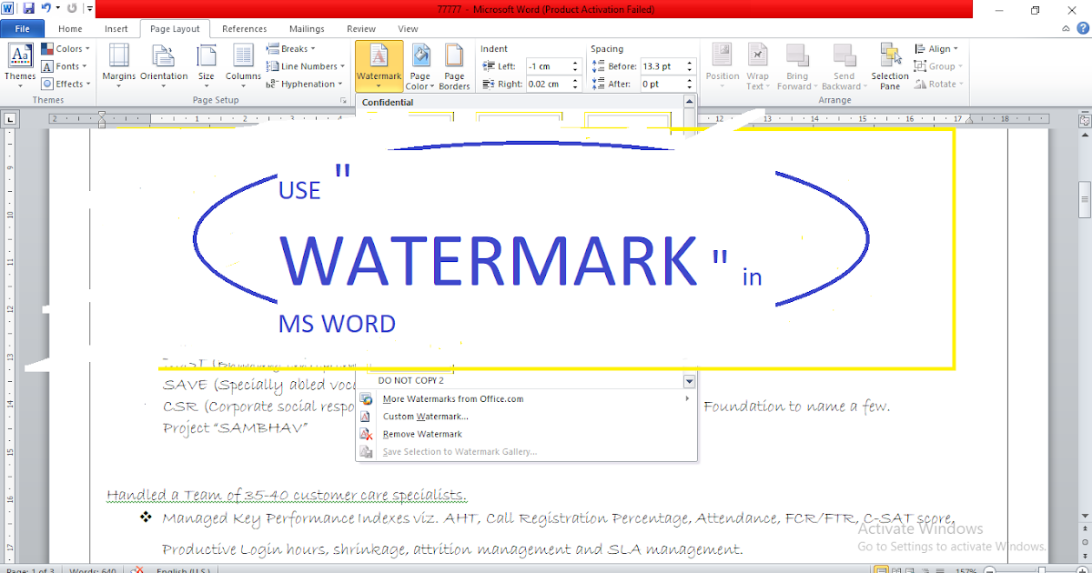 Use WATERMARK - MS Word Tools & Tricks to create a beautiful document ...