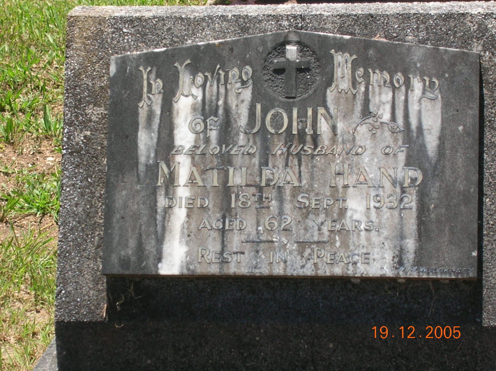 John Hand (Matilda Seward's husband) was born 150 years ago today!