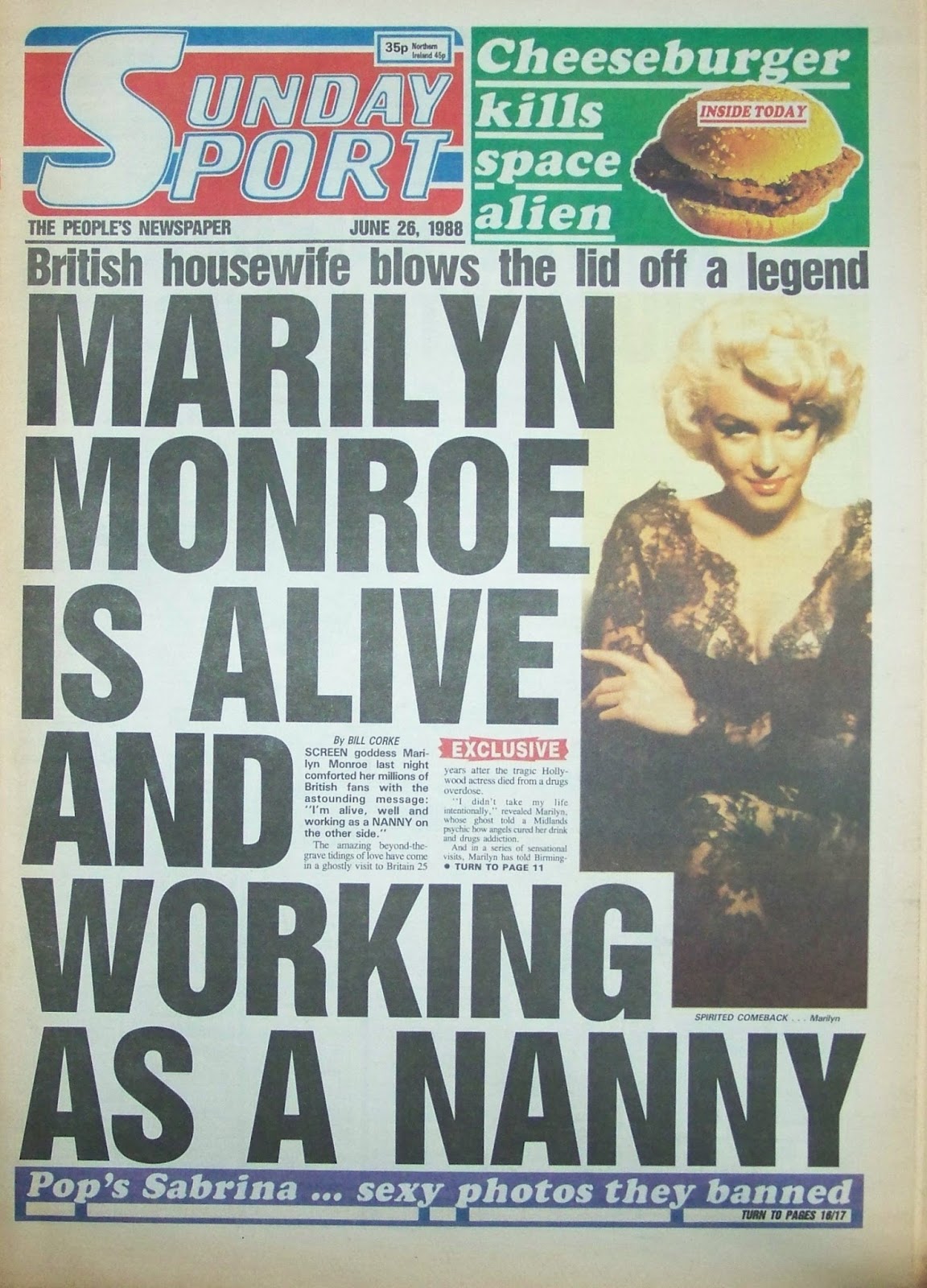 Sunday Sport newspaper 26 June 1988