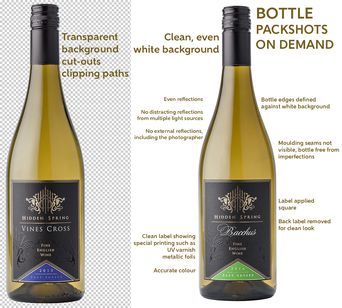 Wine, beer & spirit bottle packshots on demand