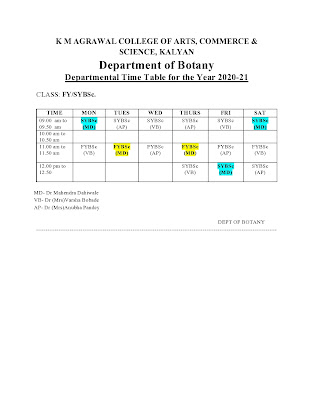 DEPARTMENTAL TIME TABLE FOR ACADEMIC YEAR 2020-21