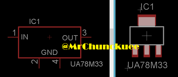Librerías para Eagle: UA78M33 - Regulador lineal de 3.3 volts
