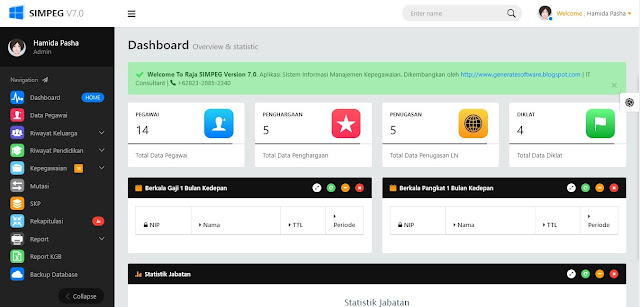 Program Aplikasi Kepegawaian SIMPEG Versi 7 | Generate Software Murah