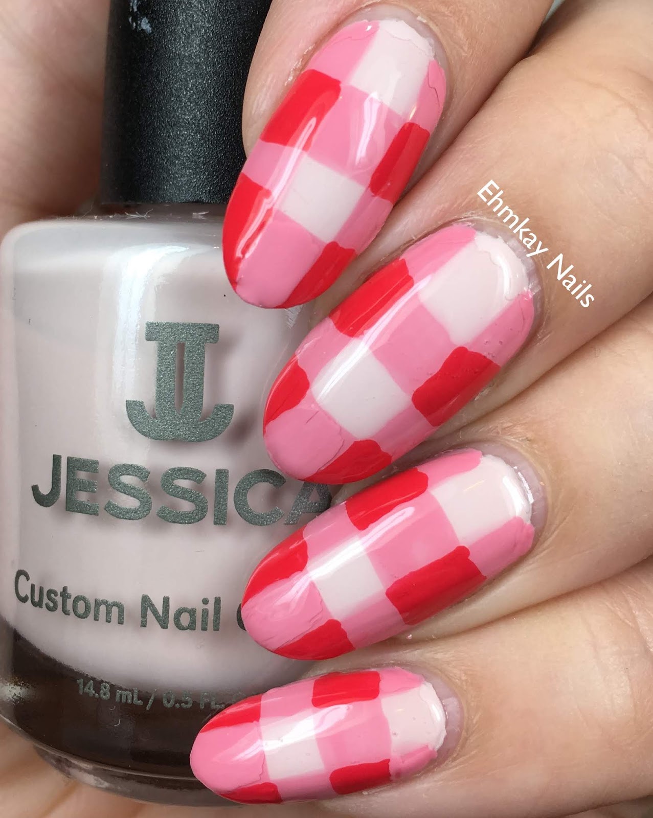 ehmkay nails: Pink Gingham Nail Art with Jessica Cosmetics