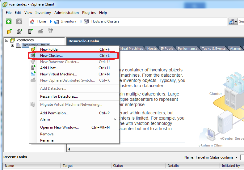 Virtualizacion: Crear Cluster vCenter Server