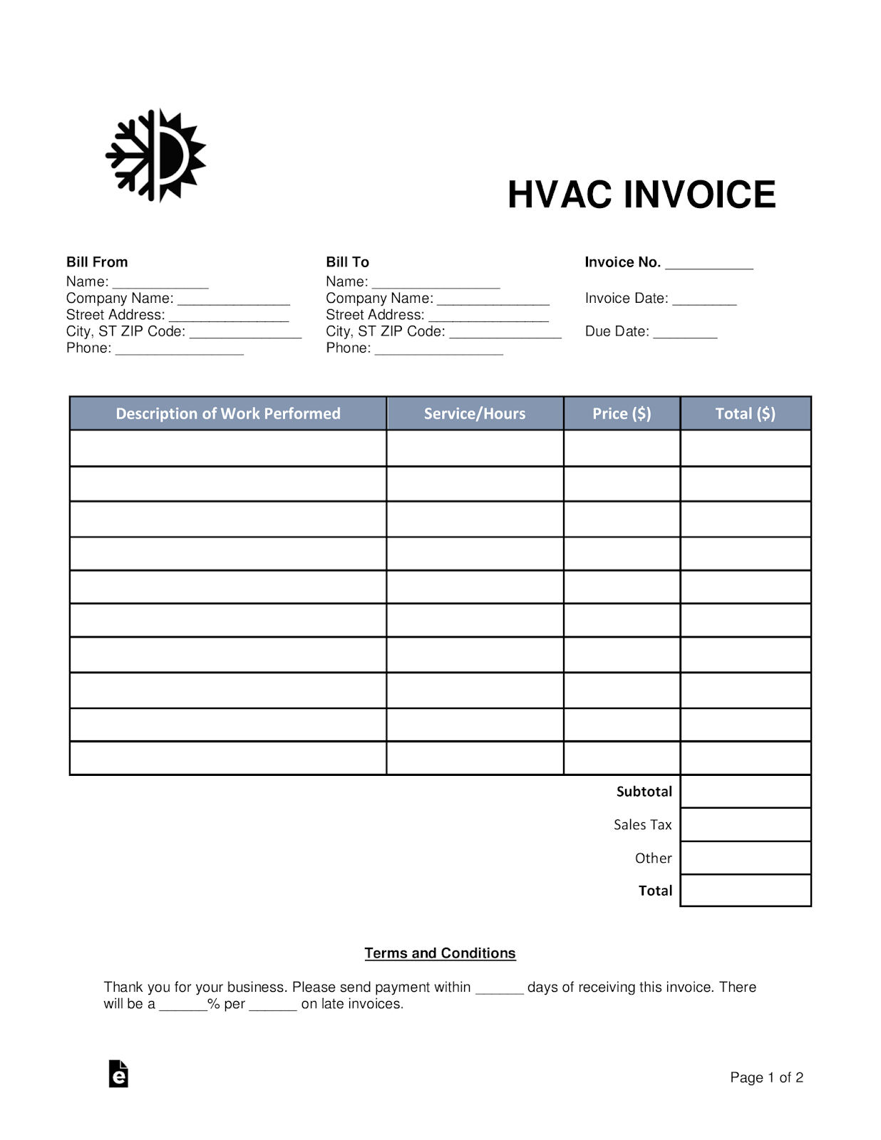 Air Conditioning Invoice - Invoice Template