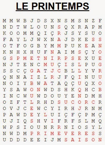 Bonjour les enfants: Le blog: Mots Cachés: Le Printemps