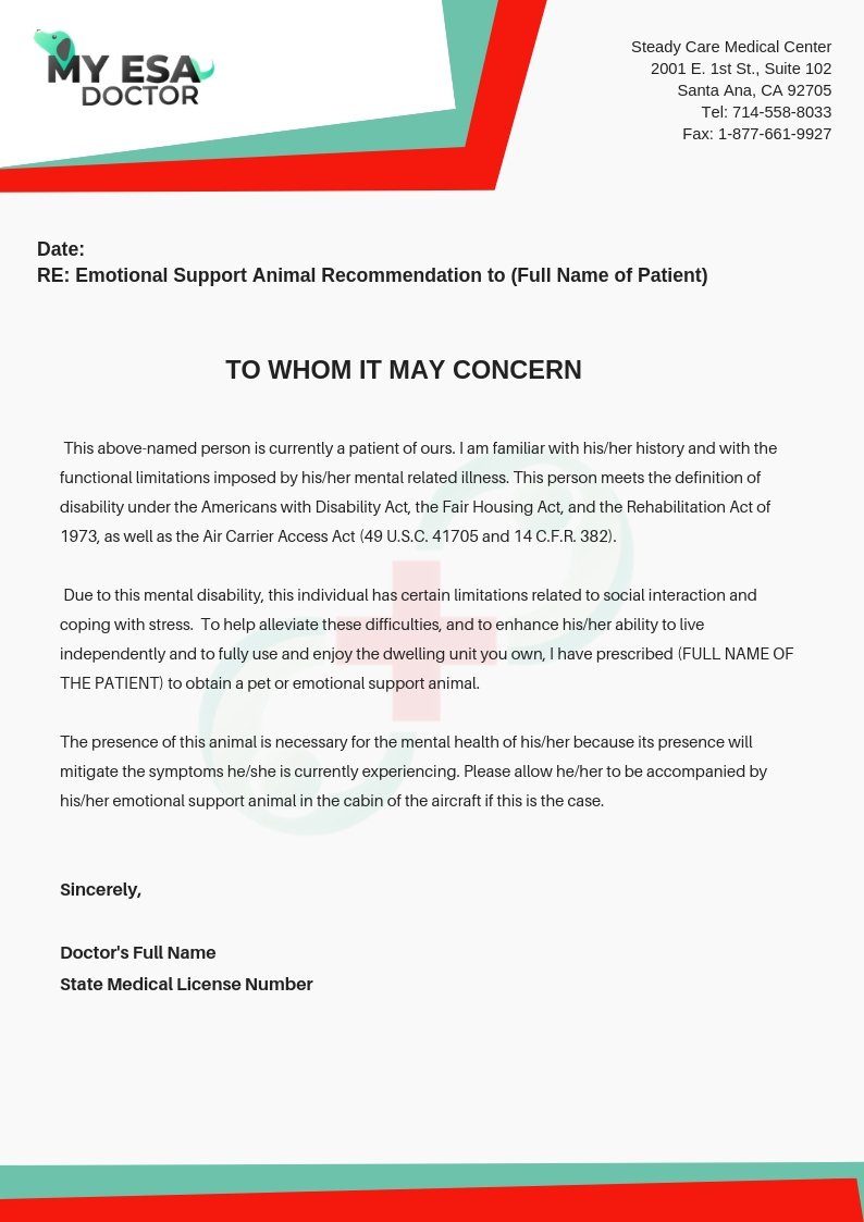 Esa Letter From Doctor - Formal Letter