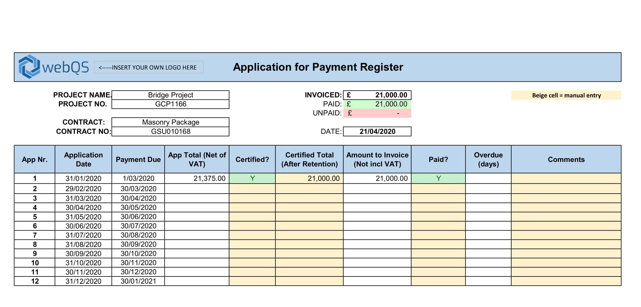 Progress Billing For Construction Sample - Invoice Template