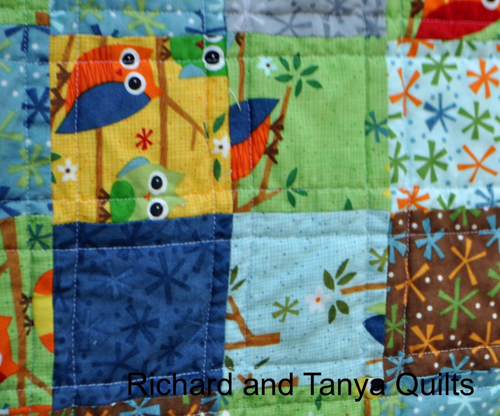Richard and Tanya Quilts: Green Owl Patchwork Quilt