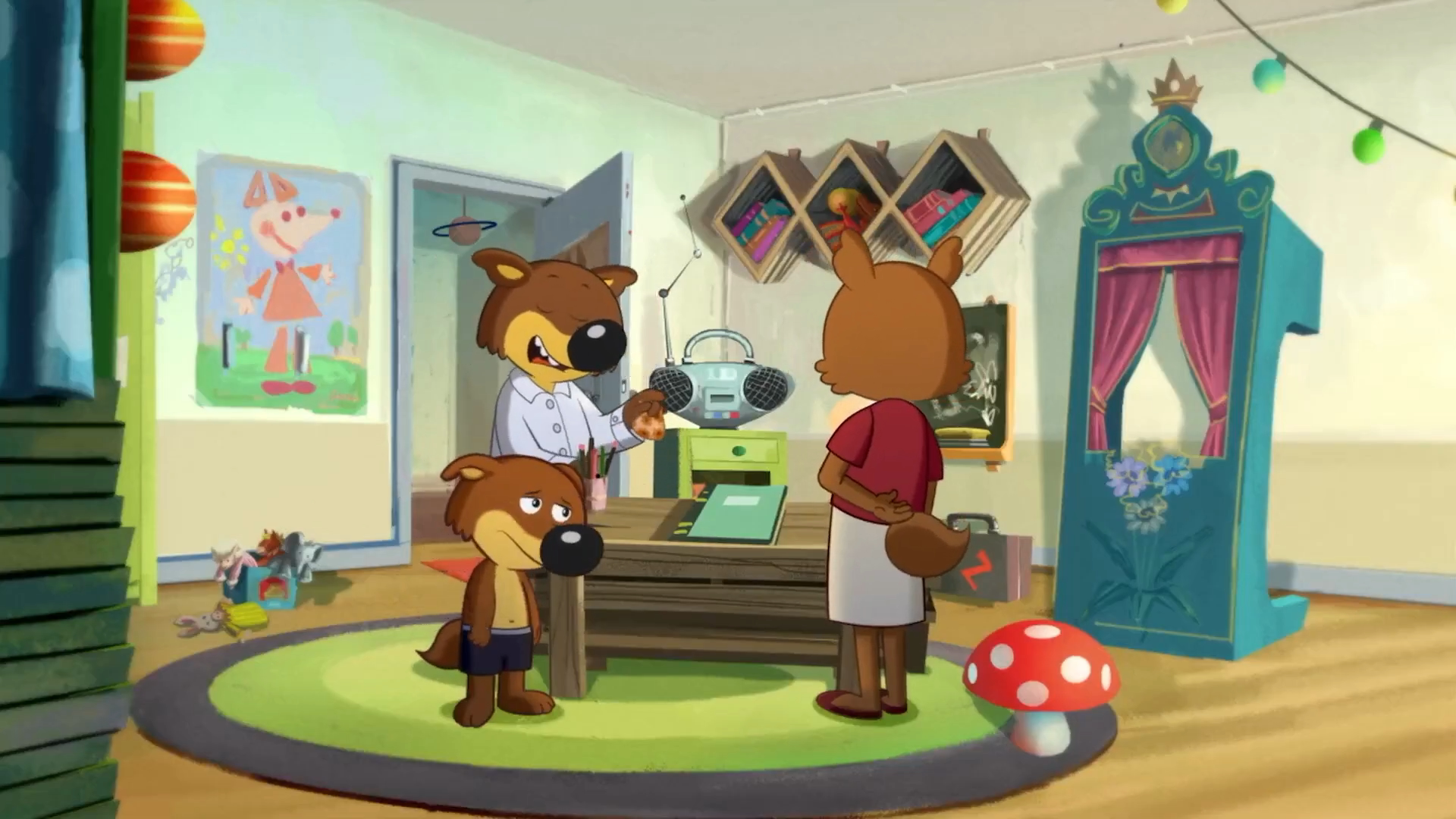 Shirtless Drawn Cartoon Boys & Men: Mini Wolf in Bathing Suit