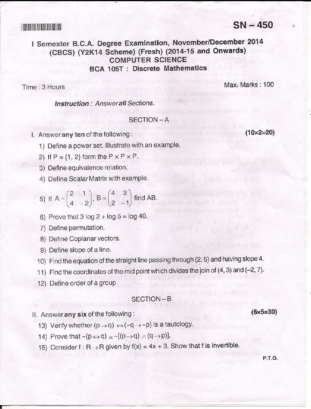 Bangalore University b.c.a. Computer Science bca 105t : Discrete ...