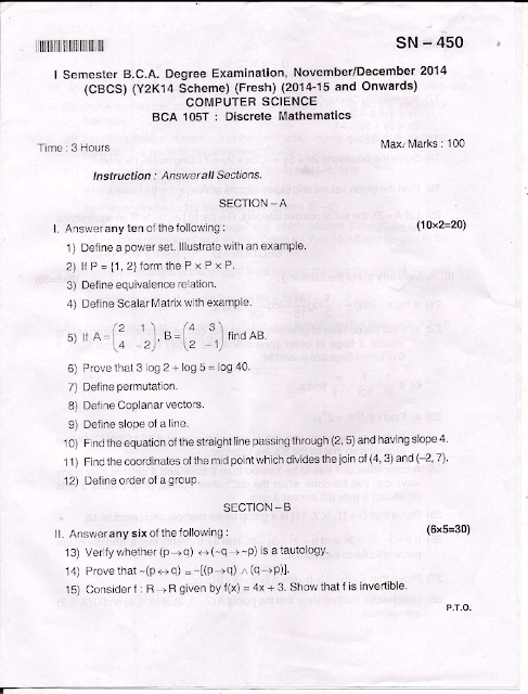 Bangalore University b.c.a. Computer Science bca 105t : Discrete ...